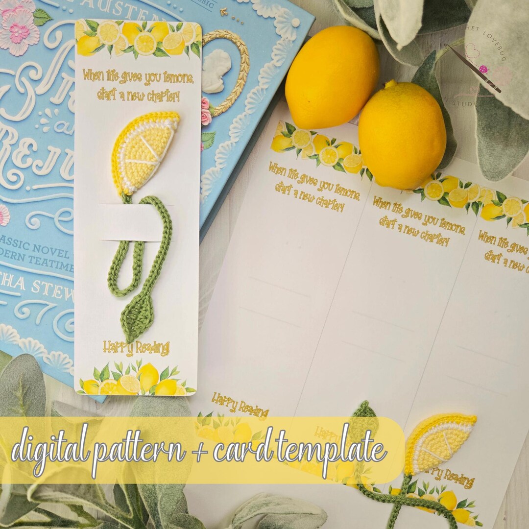 Lemon Bookmark Bundle, Crochet Pattern and Printable Card Template, PDF ...