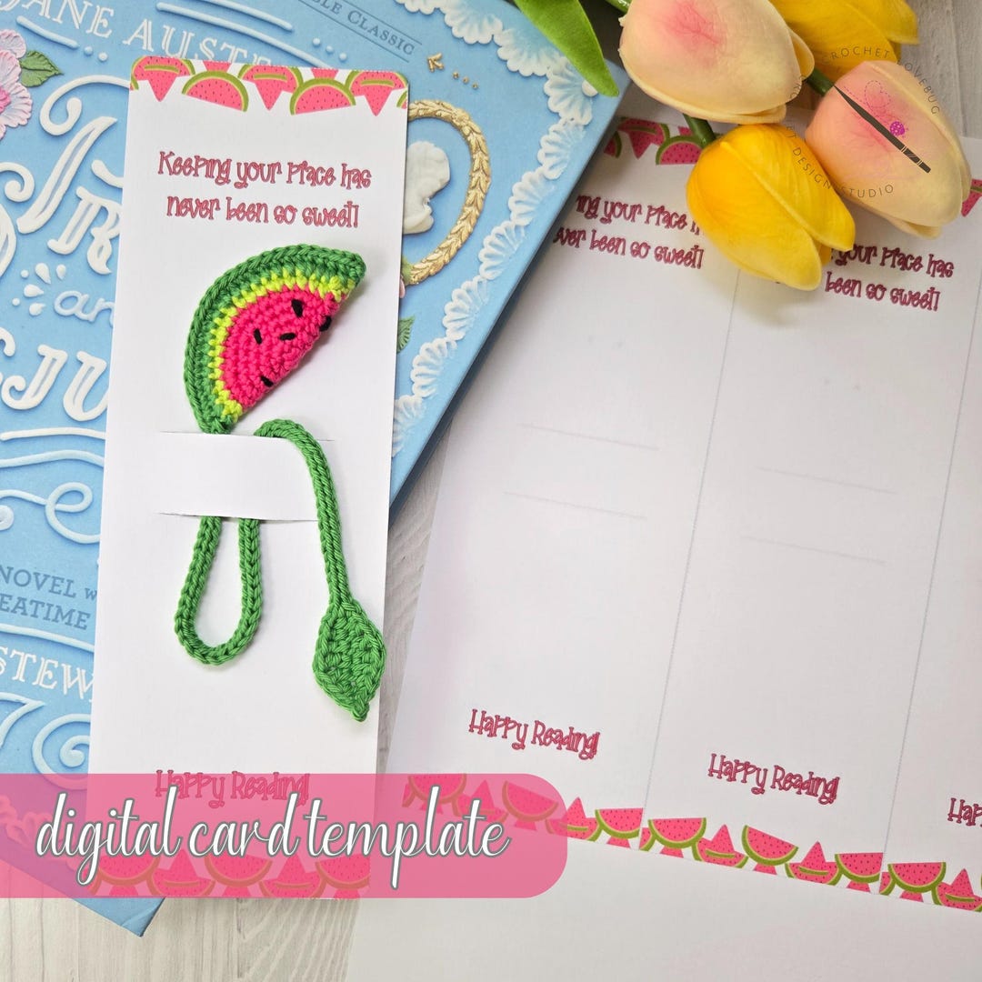 Watermelon Bookmark Card Template, Printable Crochet Display Card ...