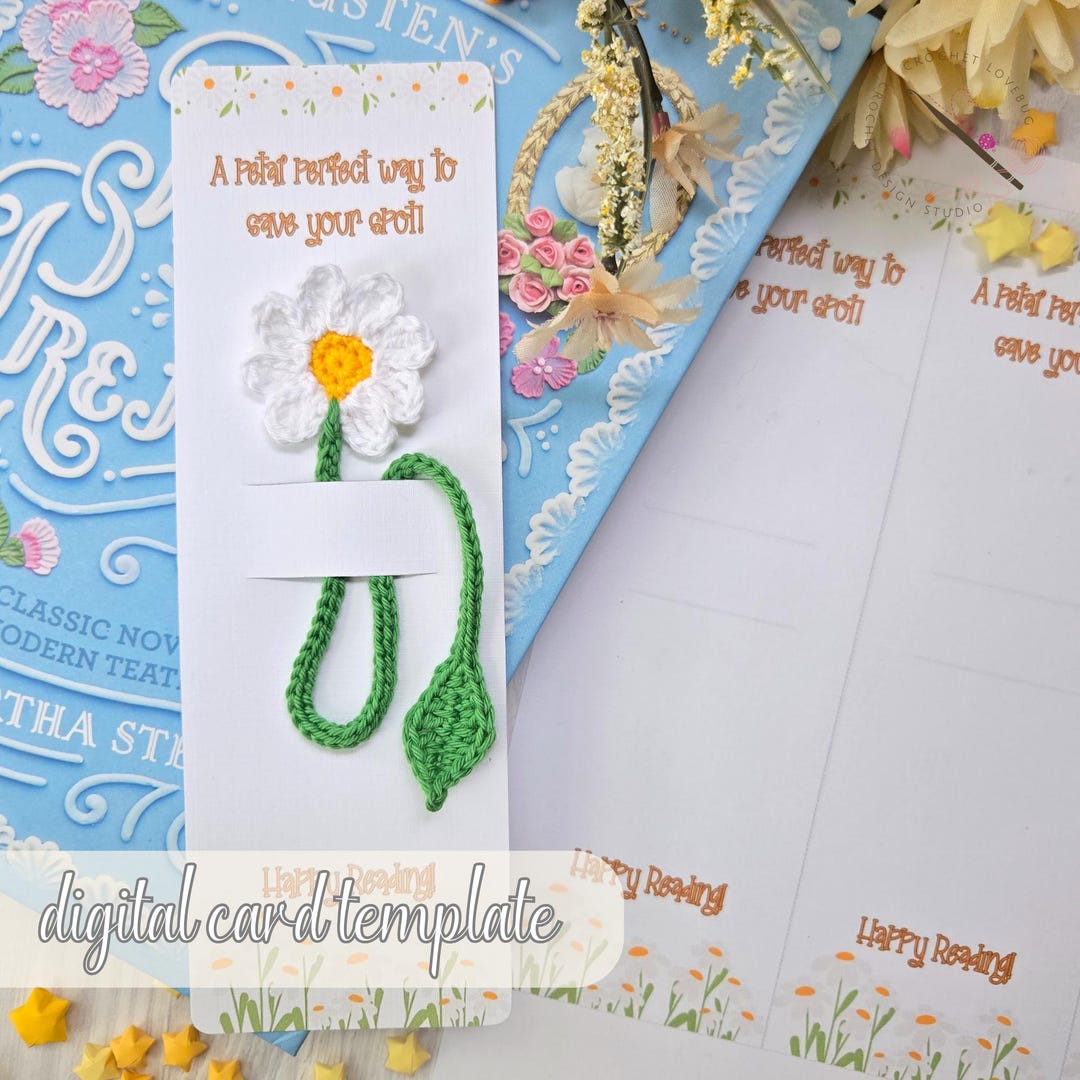 Daisy Bookmark Card Template, Printable Crochet Display Card, Market ...