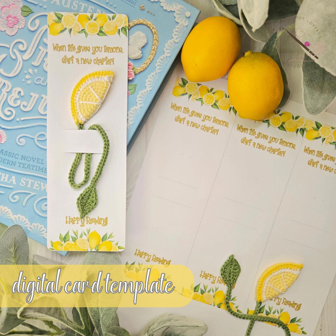 Lemon Bookmark Card Template | Printable Crochet Display Backing ...