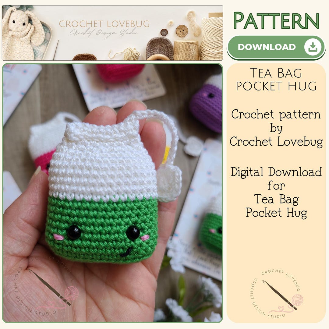 Crochet Tea Bag Pattern, Crochet Pocket Hug, Crochet Tea Bag, Easy ...