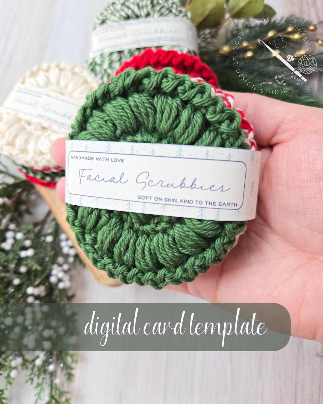 Merry & Bright Facial Scrubbies Label Template | Christmas Crochet ...