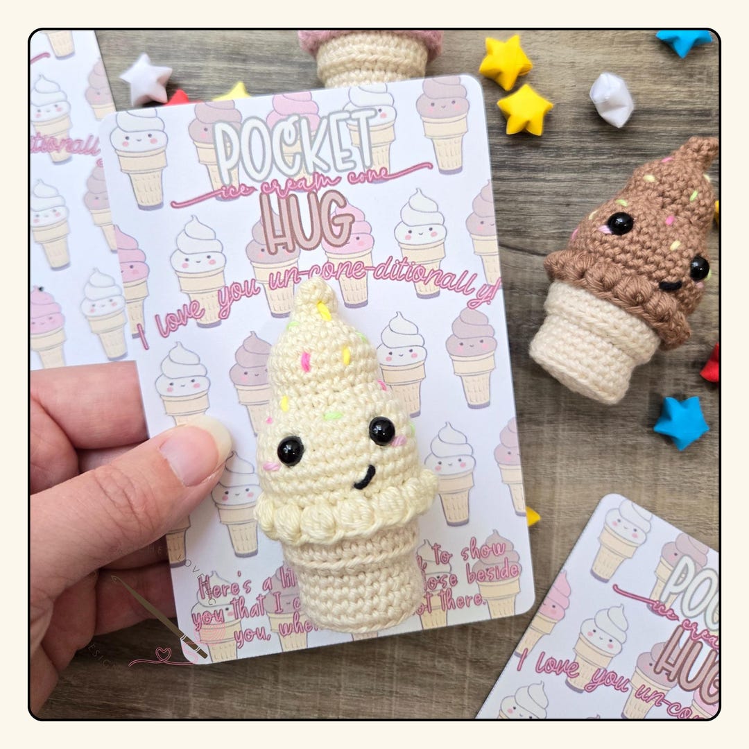 Crochet Ice Cream Cone Pocket Hug | Summer Fun Series, Amigurumi Mini ...