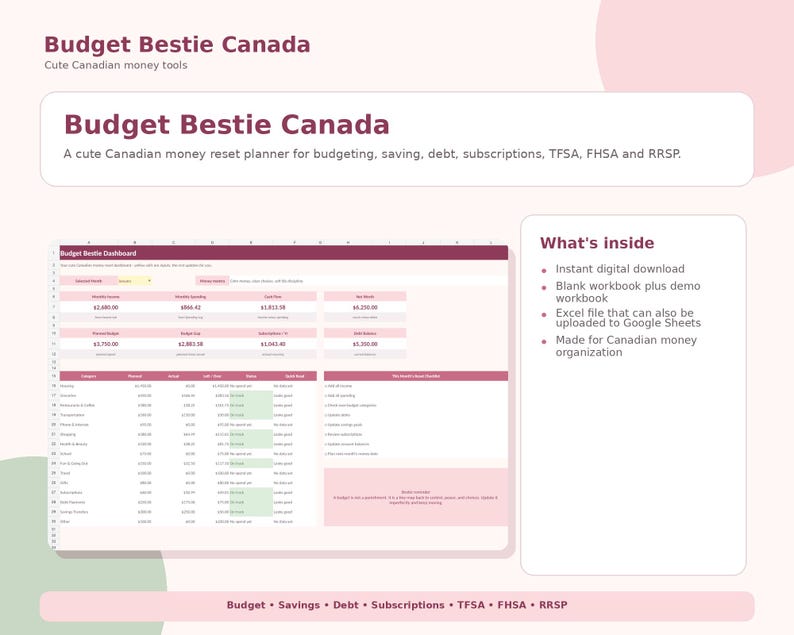 Canadian Budget Planner | Google Sheets Budget Spreadsheet, TFSA FHSA ...