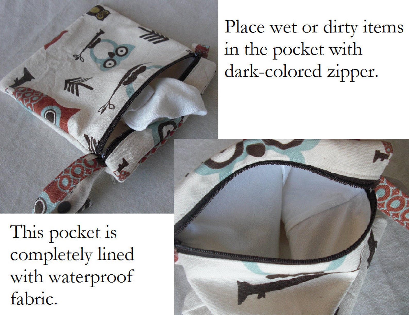 Hemp Canvas Hanky Bag - Dual Pocket Wet Bag Keeps Clean and Dirty Items ...