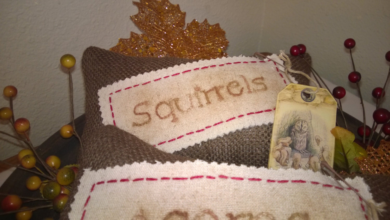 Fall Pillows Burlap Home Decor Squirrels and Acorns - Etsy