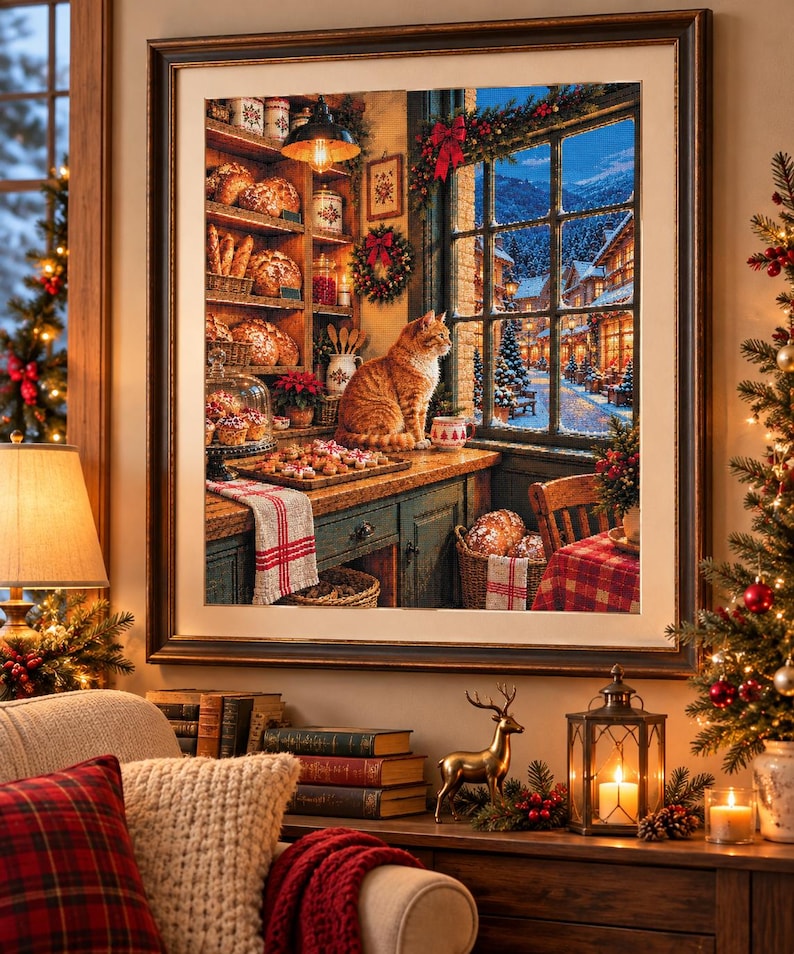 Christmas Bakery Cat Cross Stitch Pattern, Full Coverage PDF, Pattern ...