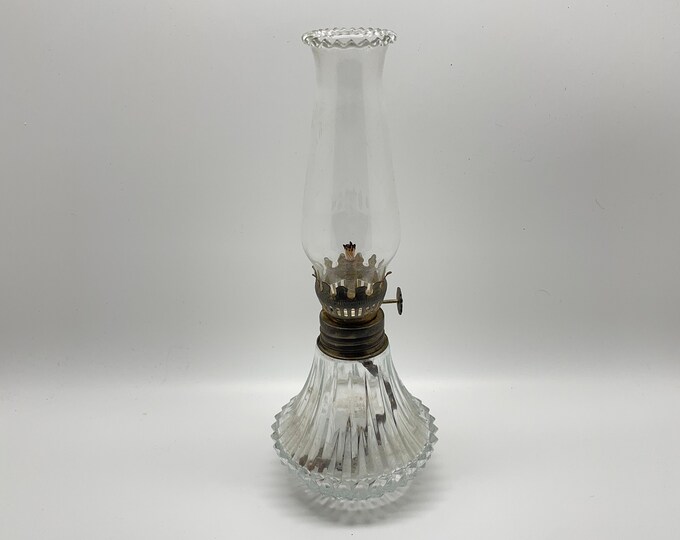 Victorian Glass Oil Lamp Clear Glass Base and Chimney Lamp Ribbed ...