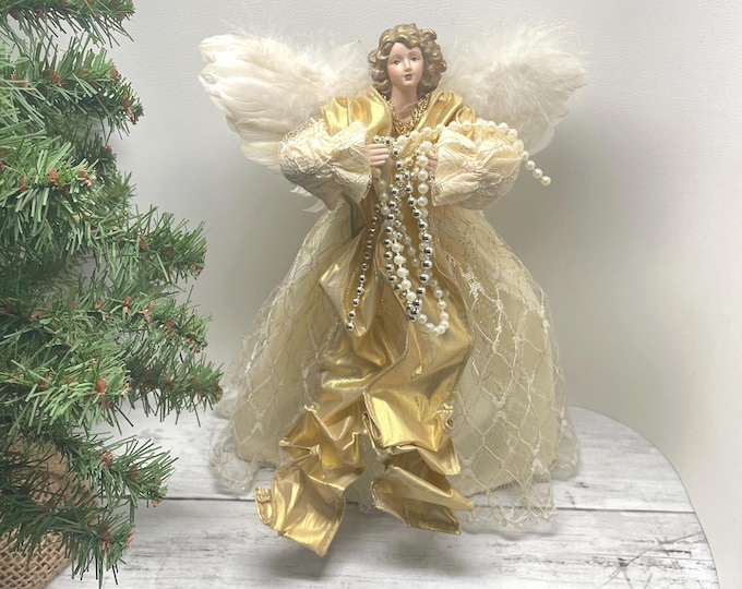 Vintage Cream & Gold Angel Tree Topper – Porcelain, Feather Wings - Etsy UK