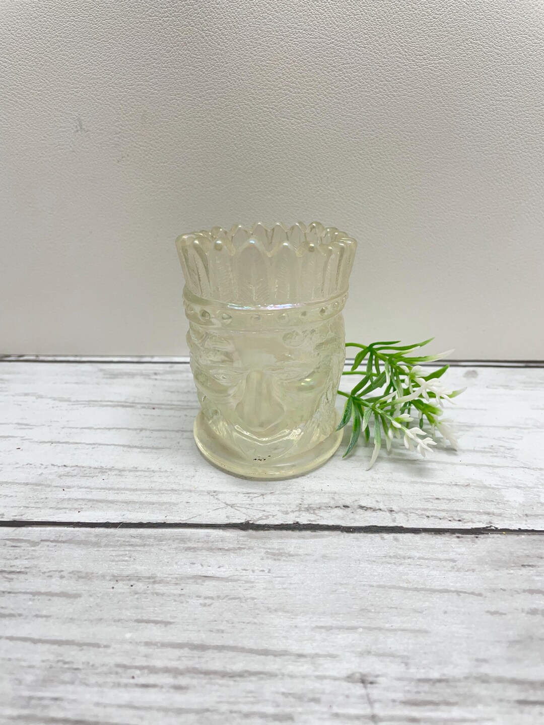 Vintage Joe St. Clair Indian Head Toothpick Holder Iridescent Clear ...