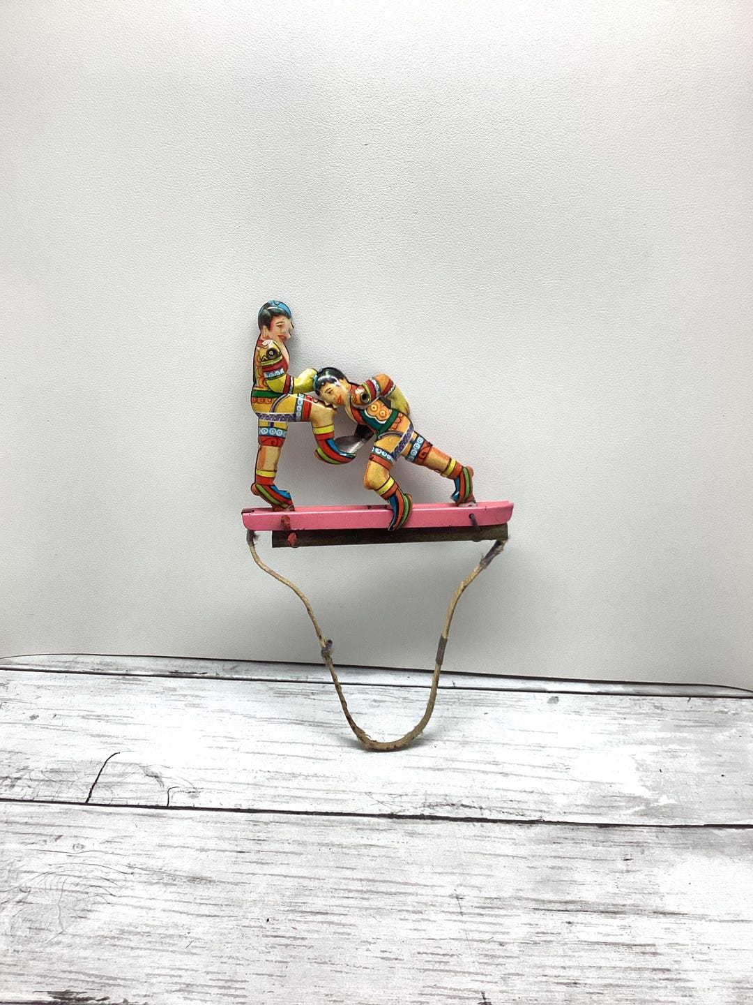 Vintage Squeeze Mechanism Fighting Boxer Litho Tin Toy of 70's Hand ...