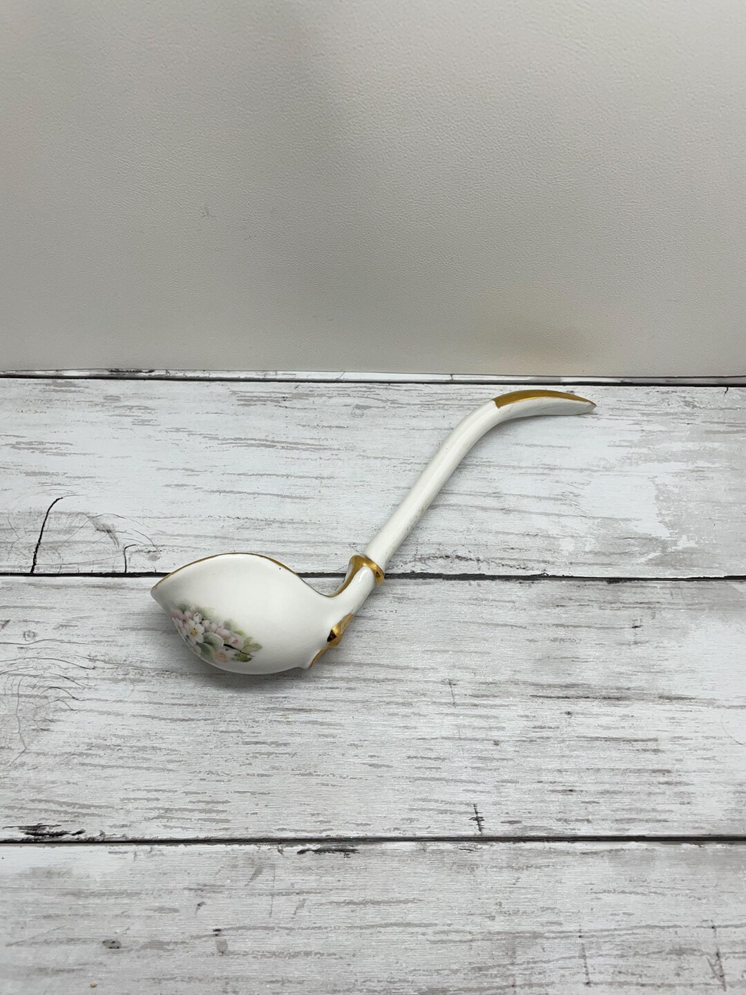 Vintage Porcelain Ladle With White Flowers and Gold Trim Ladel - Etsy
