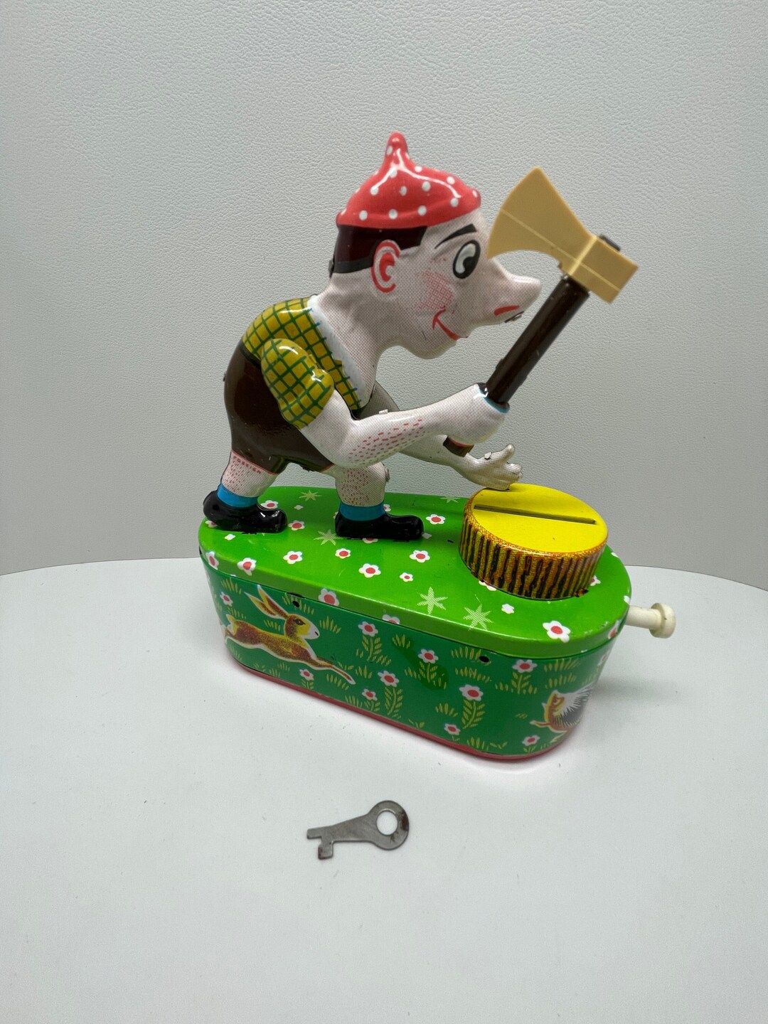 Vintage Toy Bank Tin Mechanical Lumberjack With Box Lemezarugyar ...
