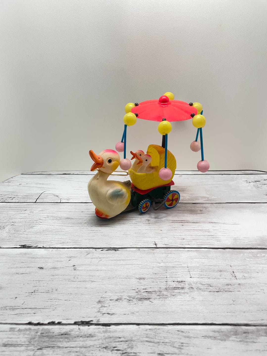 Vintage Whirligig Windup Toy Celluloid Duck With Umbrella Revolving ...