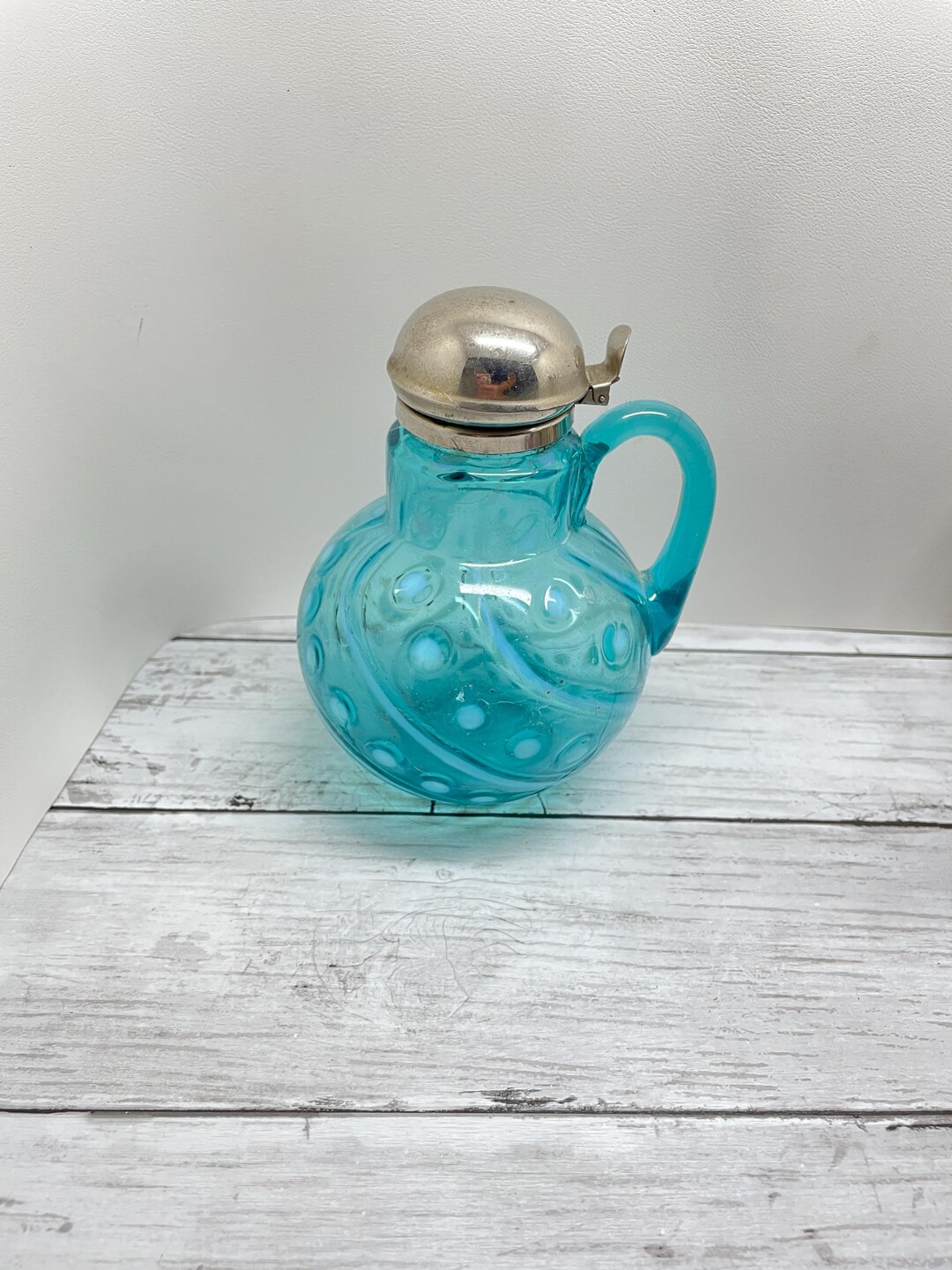 Antique Blue Opalescent Coin Dot Swirl Syrup Pitcher Northwood - Etsy