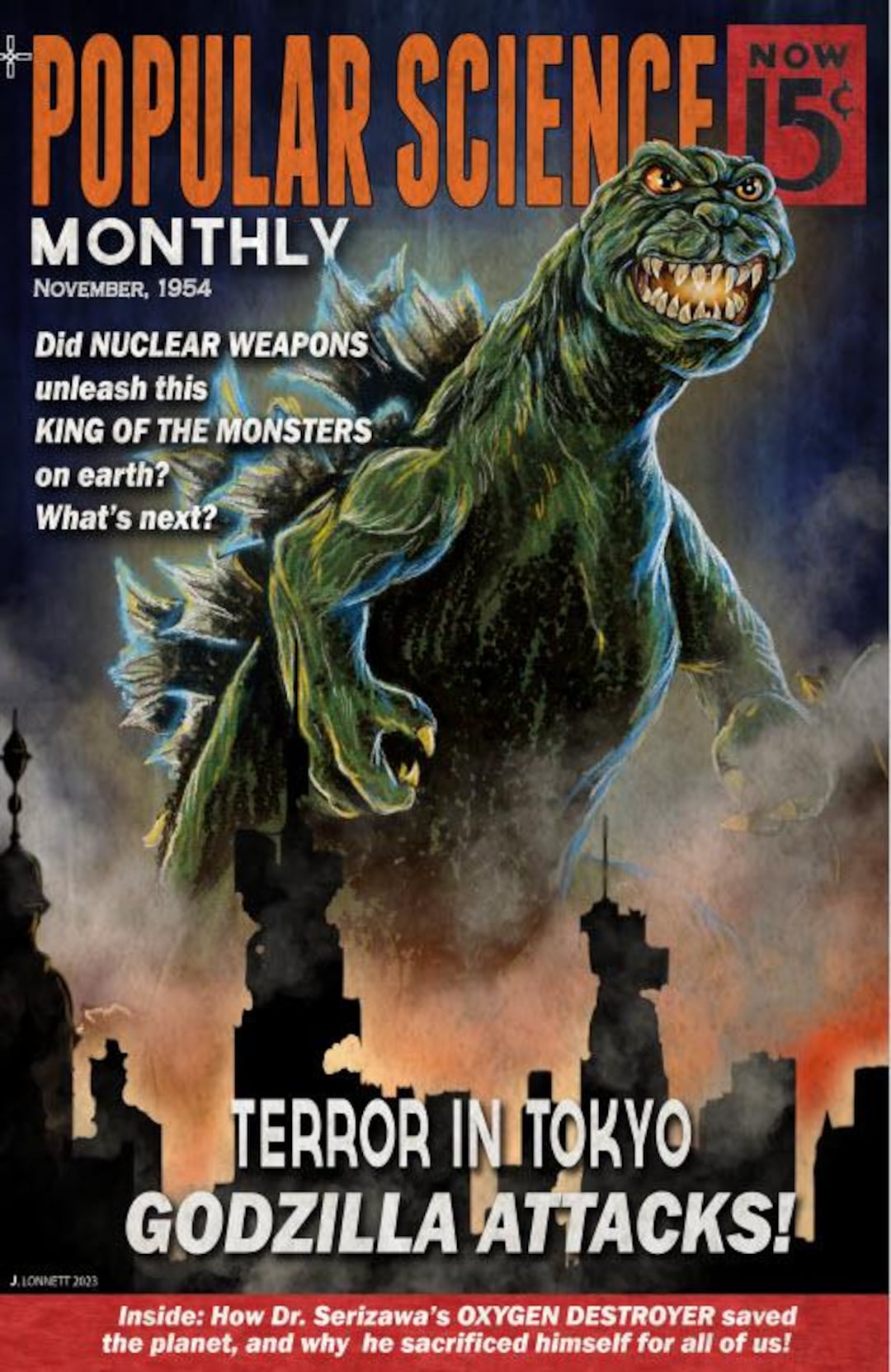 Godzilla Popular Science Retro Satire Magazine Cover 11x17 Glossy - Etsy