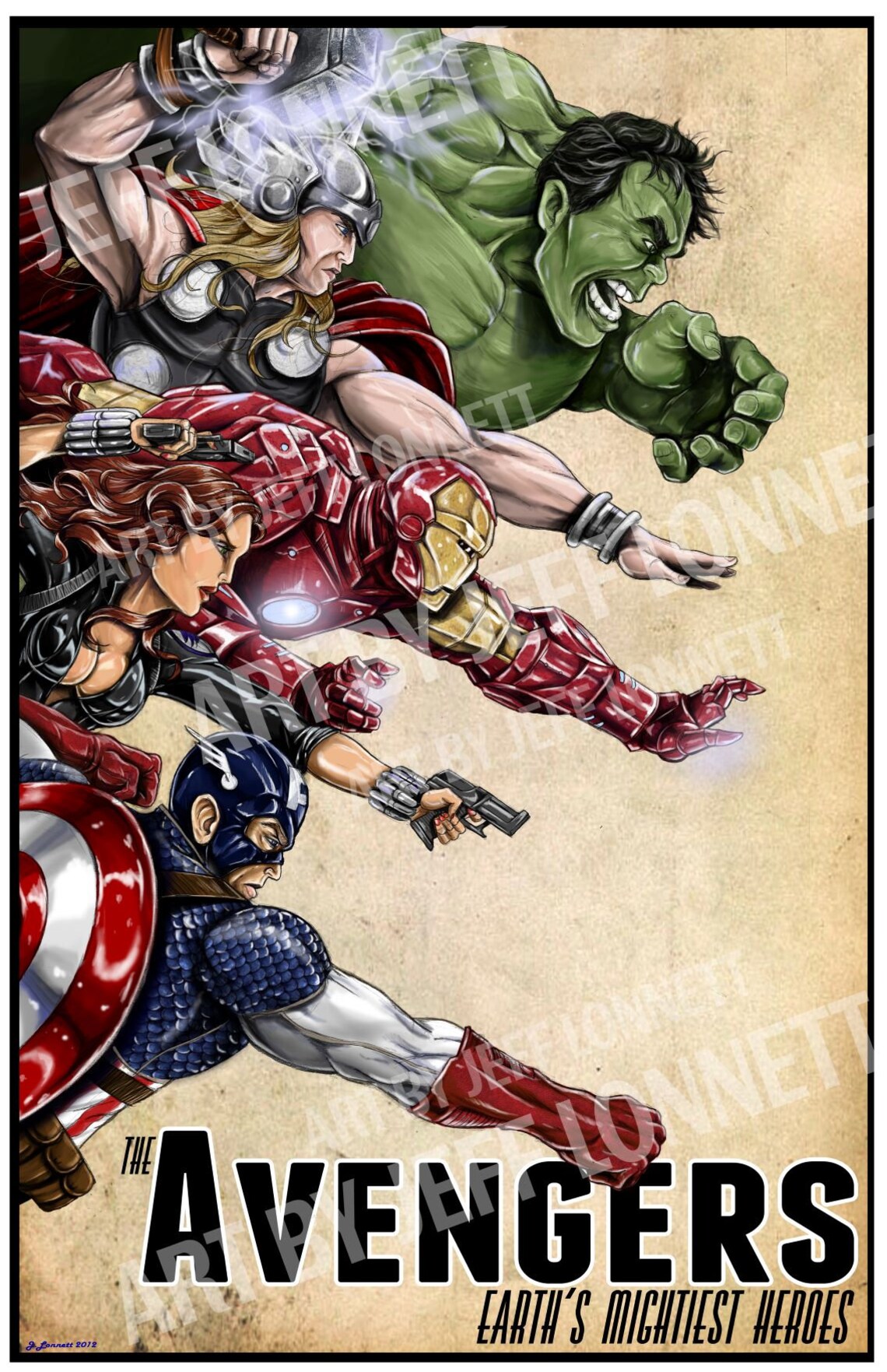 Avengers on Parchment 1940s Style Propaganda Poster 11x17 80lb Glossy ...