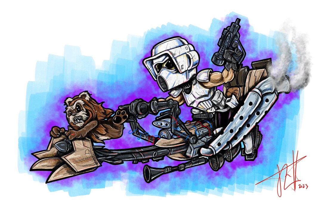 Star Wars Hot Rod Style Art Scout Trooper Wicket 11x17 Glossy Cardstock ...