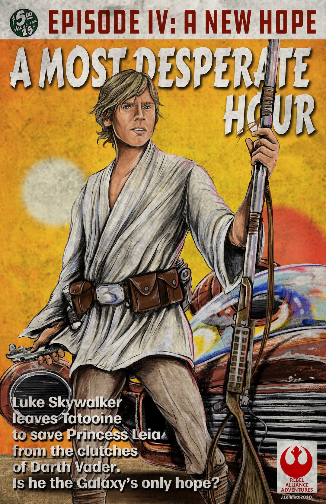 Star Wars Luke Skywalker A New Hope Pulp Retro Book Cover Satire Print ...