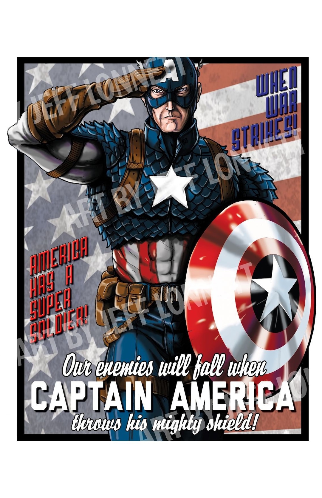 Captain America Throws His Shield Propaganda Poster 11x17 80lb Glossy ...