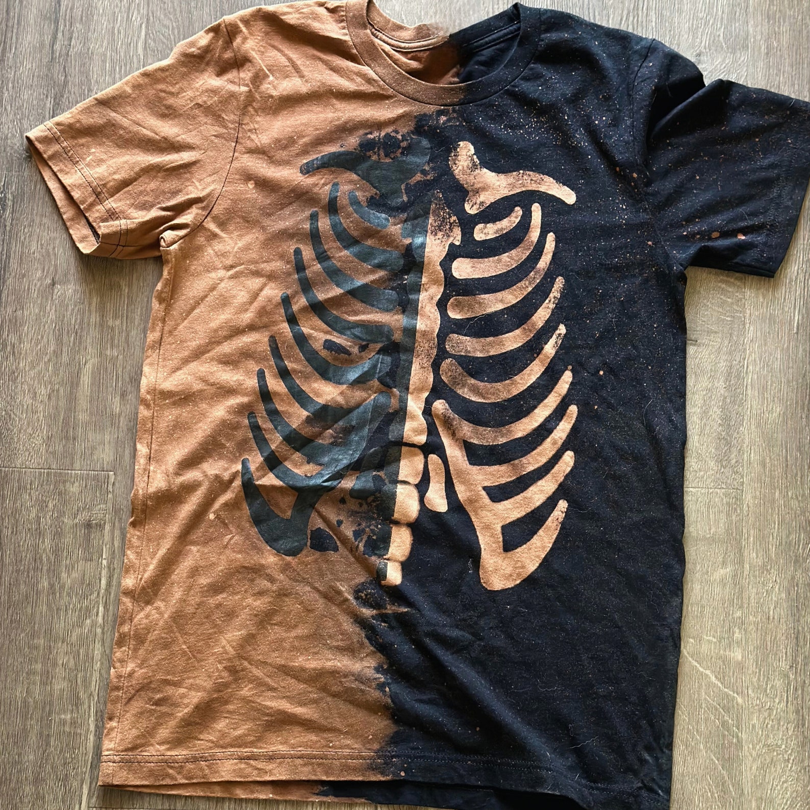 Half and Half Skeleton Rib Cage Unisex Tee Bleach Out Tee - Etsy