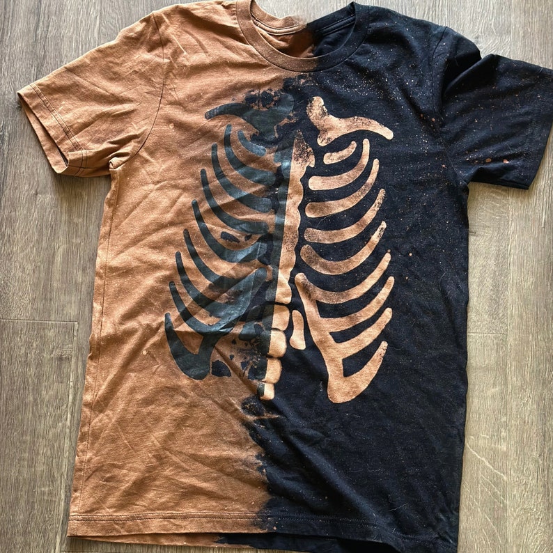 Half and Half Skeleton Rib Cage Unisex Tee Bleach Out Tee - Etsy