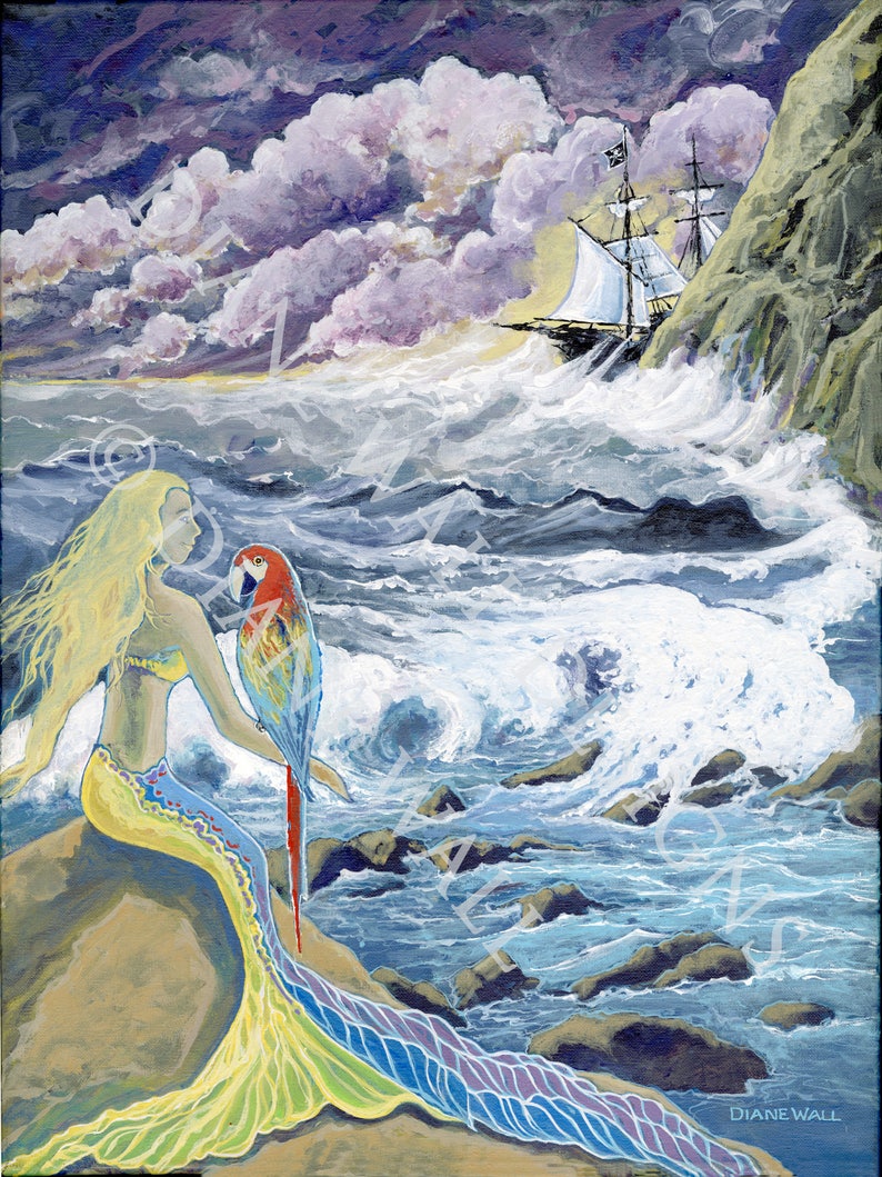 Mermaid With Pirates Parrot 18 X 24 - Etsy UK