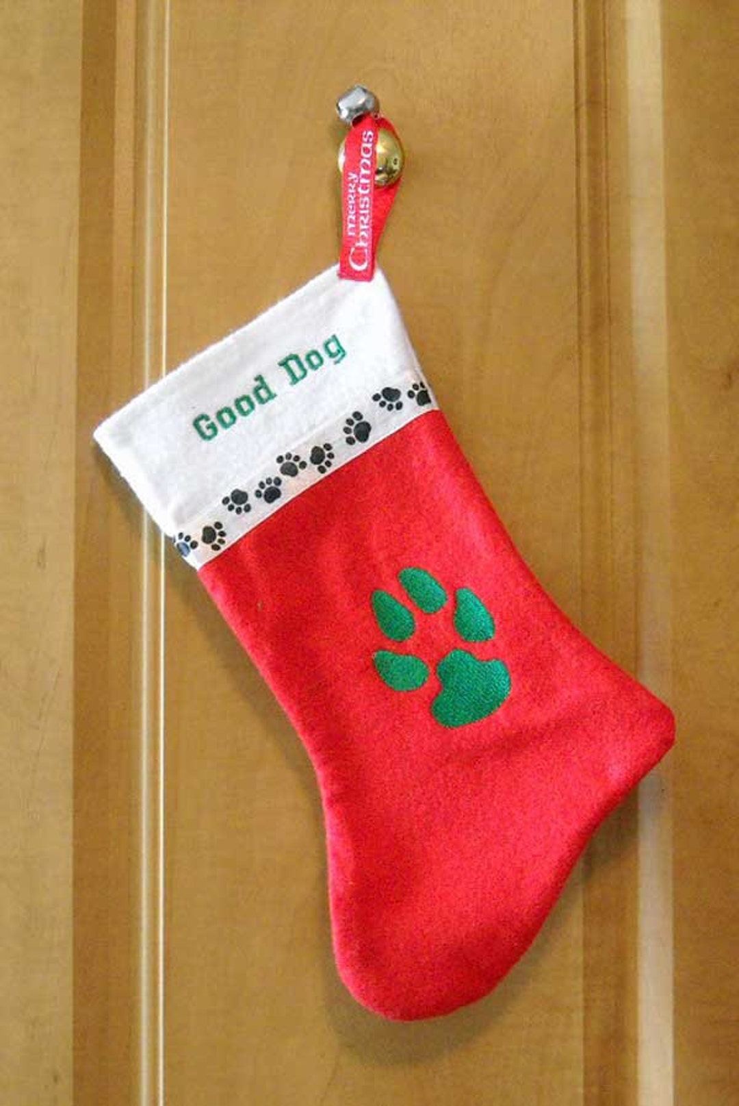 Christmas Stocking for Dog Paw Print Embroidered - Etsy