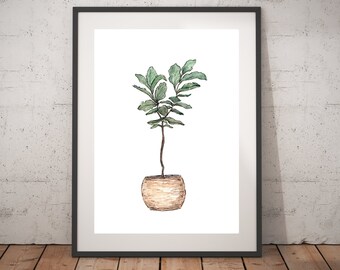 PRINTABLE Fiddle Leaf Fig Artwork, Watercolor Fiddle Fig Art, Fiddle ...