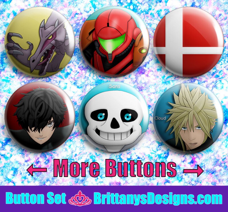 Super Smash Bros Pin-back Button Badges Mario Sonic Donkey Kong Kirby ...