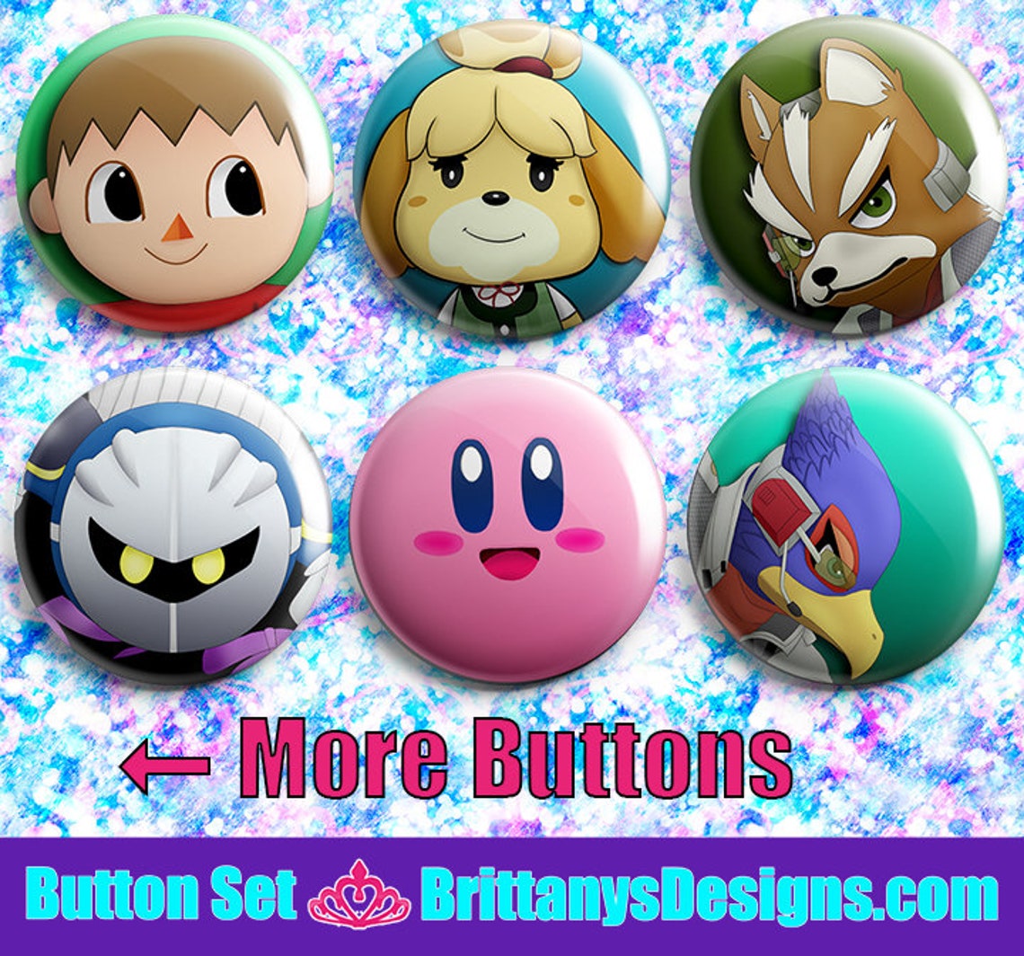 Super Smash Bros Pin-back Button Badges Mario Sonic Donkey - Etsy