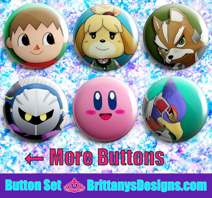 Super Smash Bros Pin-back Button Badges Mario Sonic Donkey - Etsy