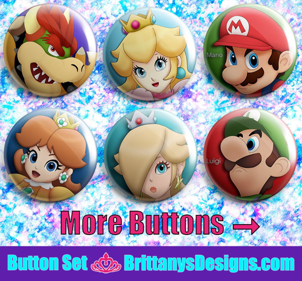 Super Smash Bros Pin-back Button Badges Mario Sonic Donkey - Etsy