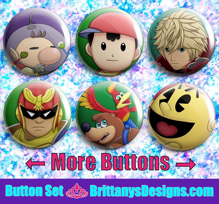 Super Smash Bros Pin-back Button Badges Mario Sonic Donkey Kong Kirby ...