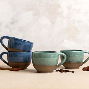 Set of TWO Green Large Mugs, Wheel-thrown Ceramic Coffee Mugs, Pottery ...