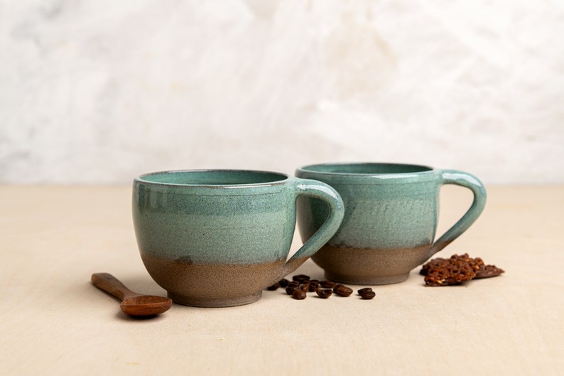Set of TWO Green Large Mugs Wheel-thrown Ceramic Coffee Mugs - Etsy