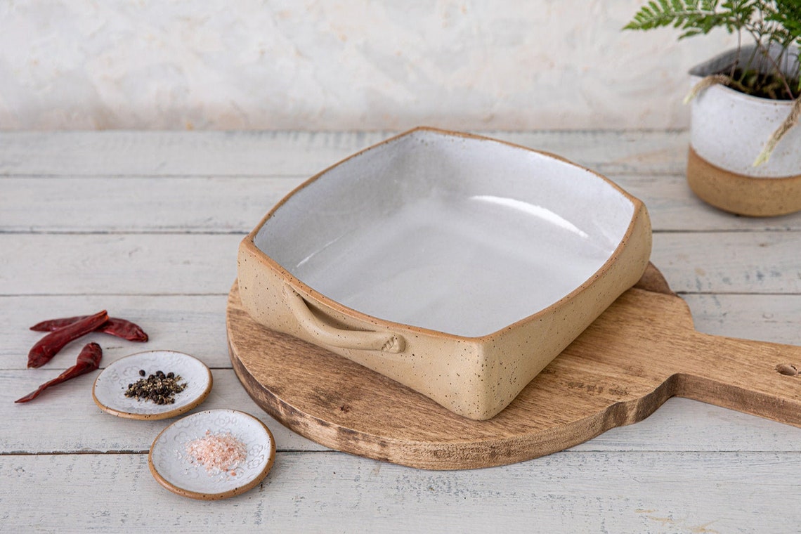 White Ceramic Square Bake Dish Large Casserole Cooking and | Etsy