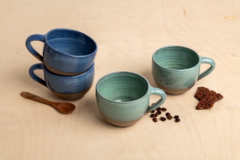 Set of TWO Green Large Mugs Wheel-thrown Ceramic Coffee Mugs - Etsy