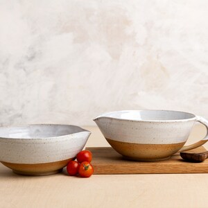 Handmade Large White Ceramic Mixing Bowl, Deep Pottery Pantry Bowl With ...