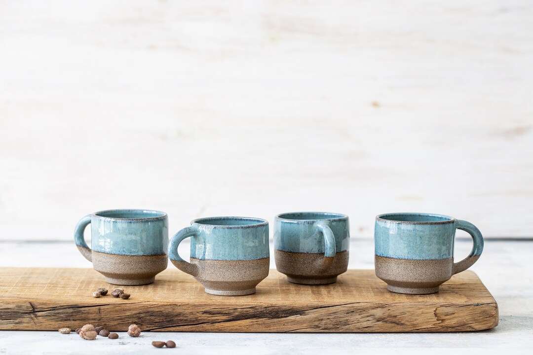 2 Turquoise Pottery Espresso Cups Set, 2 Stoneware Elegant Espresso ...