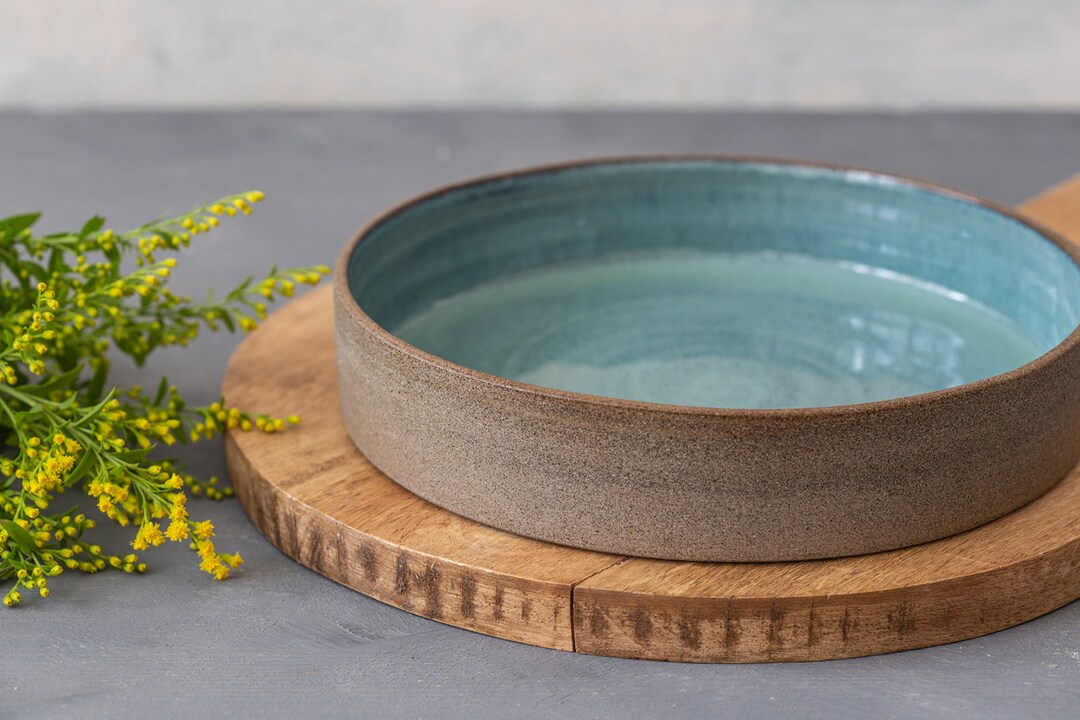 Turquoise Pie Baking Dish Ceramic Large Rustic Round - Etsy