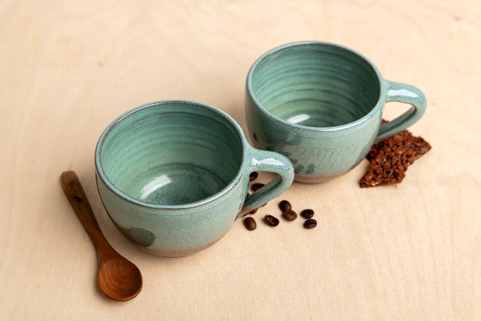 Set of TWO Green Large Mugs Wheel-thrown Ceramic Coffee Mugs - Etsy