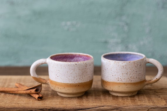 Small coffee mugs Housewarming gift Two Pottery Tea cups with Saucer ...