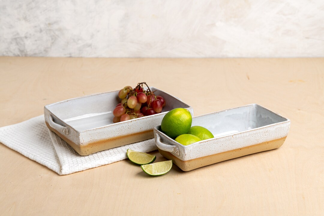 The Cooking and Baking Set TWO Handmade Baking Dishes, Stoneware Cake ...
