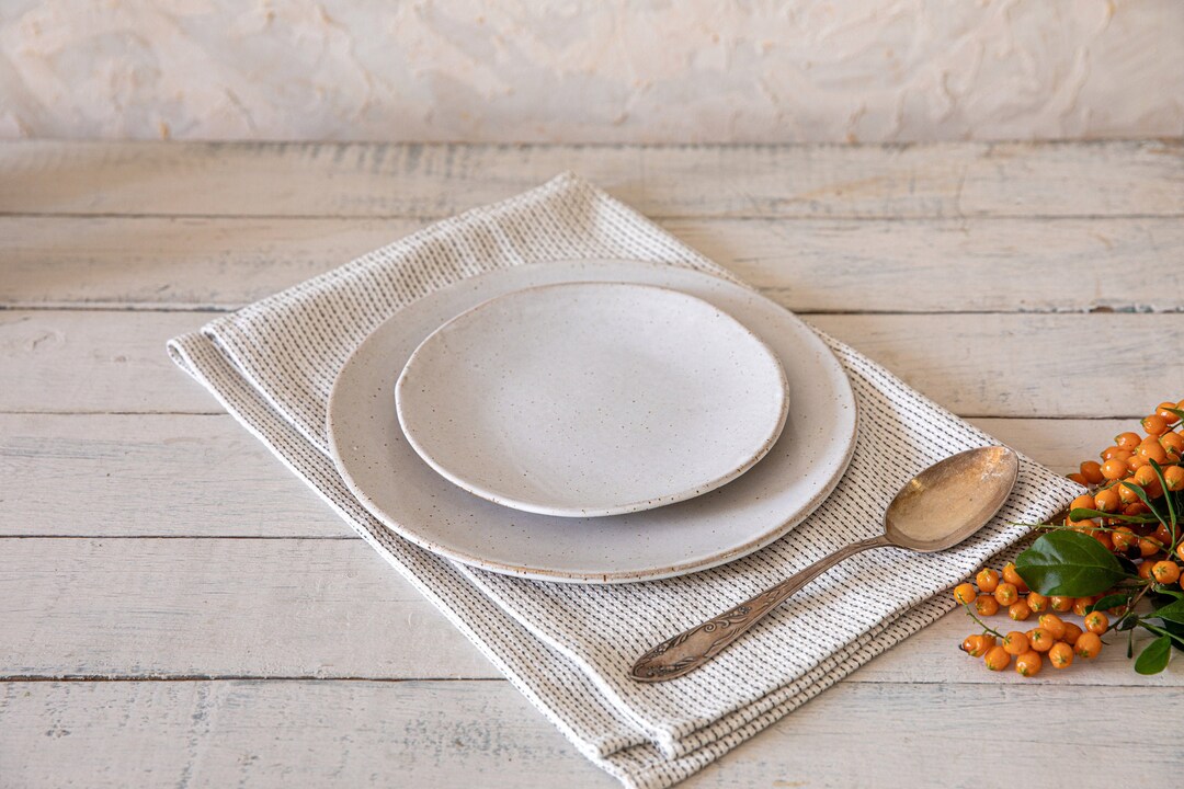 2 White Handmade Ceramic Plates Large Dinner Plate and Salad - Etsy