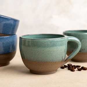 Set of TWO Green Large Mugs, Wheel-thrown Ceramic Coffee Mugs, Pottery ...