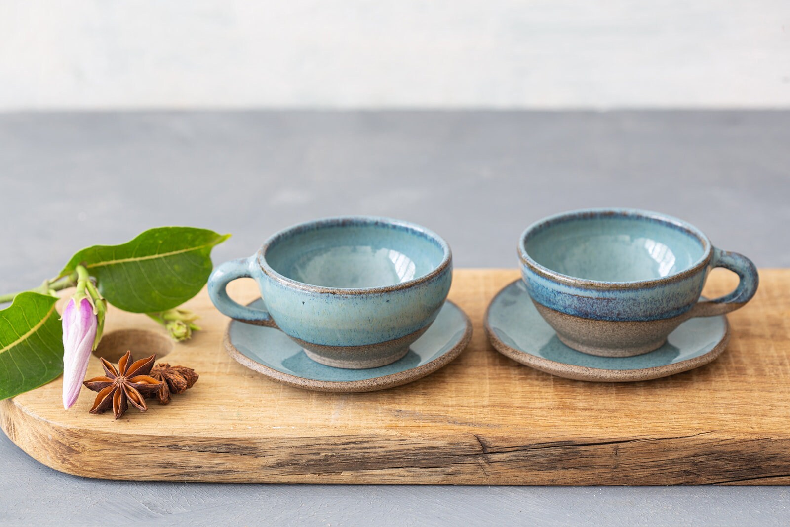 Small coffee mugs Housewarming gift Two Pottery Tea cups with Saucer ...