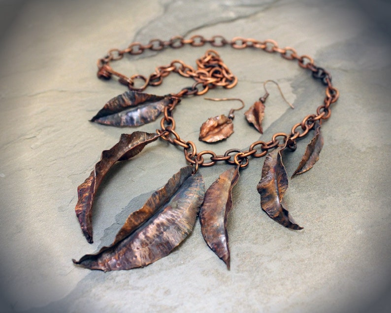 Autumn Leaves Hand Forged Copper Necklace With Earrings - Etsy