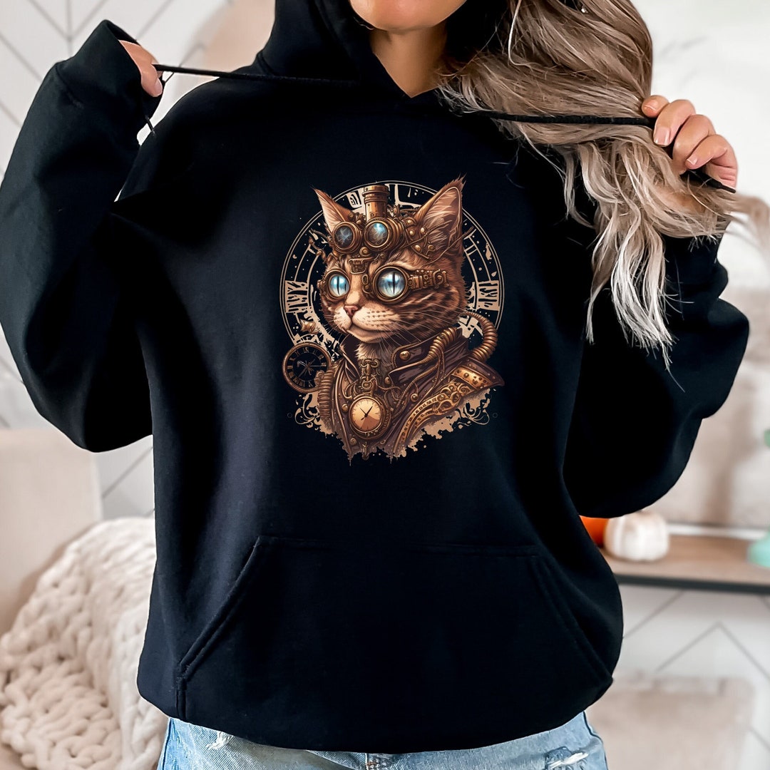 Steampunk Cat Hoodie, Victorian Clockwork Gears Sci-fi Industrial ...