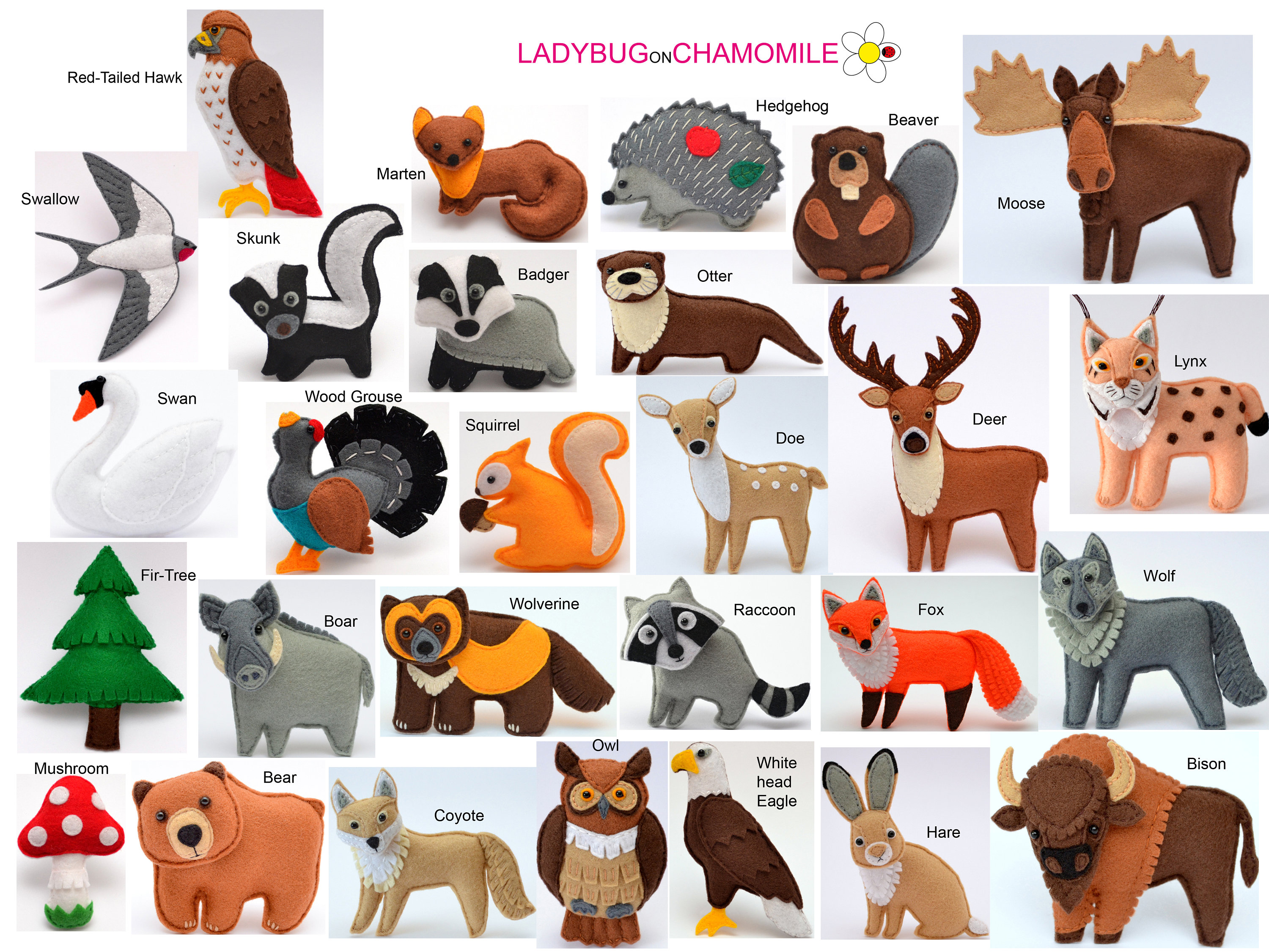 FOREST ANIMALS WOODLAND animals felt ornaments toys magnets | Etsy